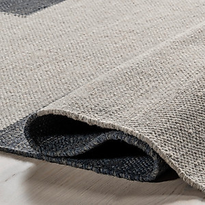 Rugs USA x Emily Henderson Blue Jay Colorblocked Wool Area Rug, 5x8, Grey