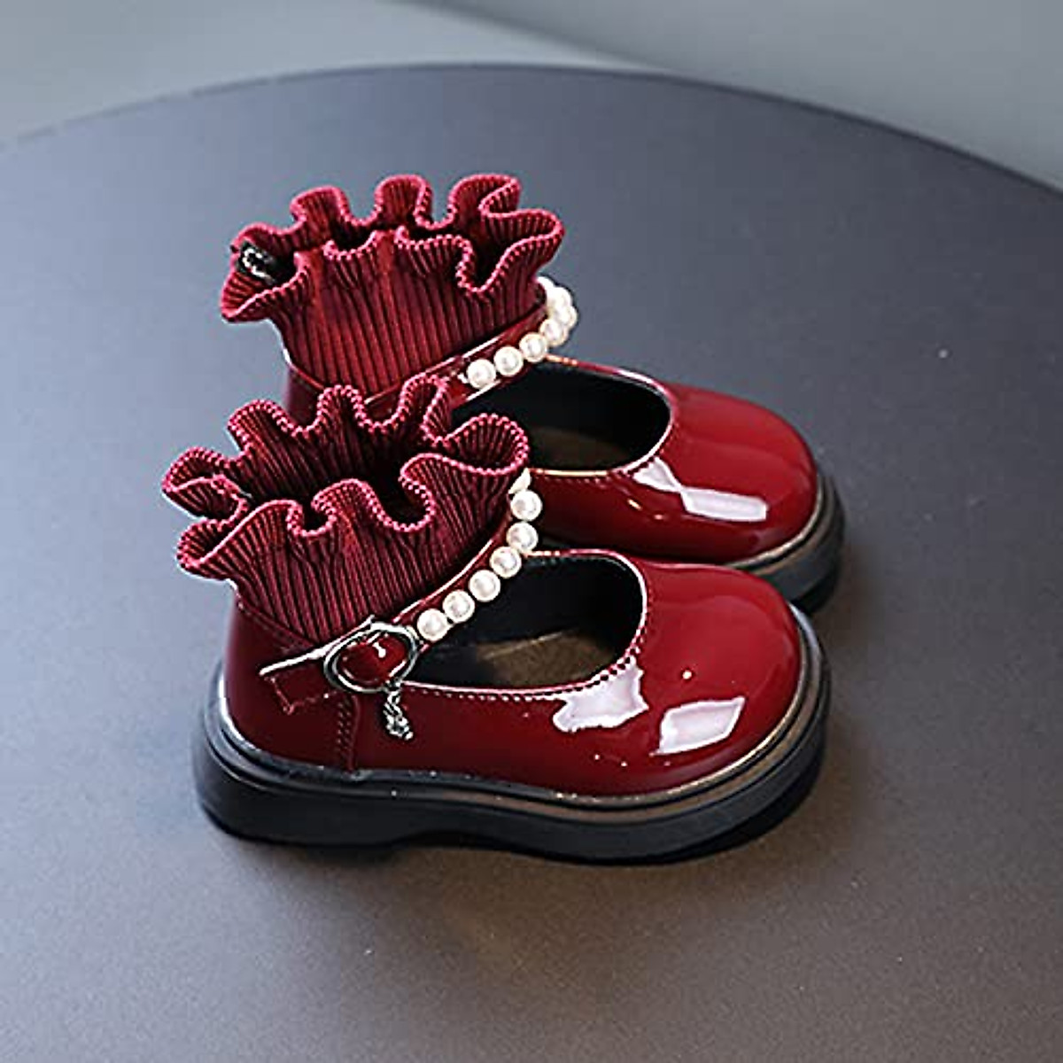 Lykmera Leather Elastic Shoes for Baby Girl Woolen Dance Shoes Girls Princess Boots Toddler Girl Dancing Shoes Sandals (Wine, 2-2.5Years Toddler)