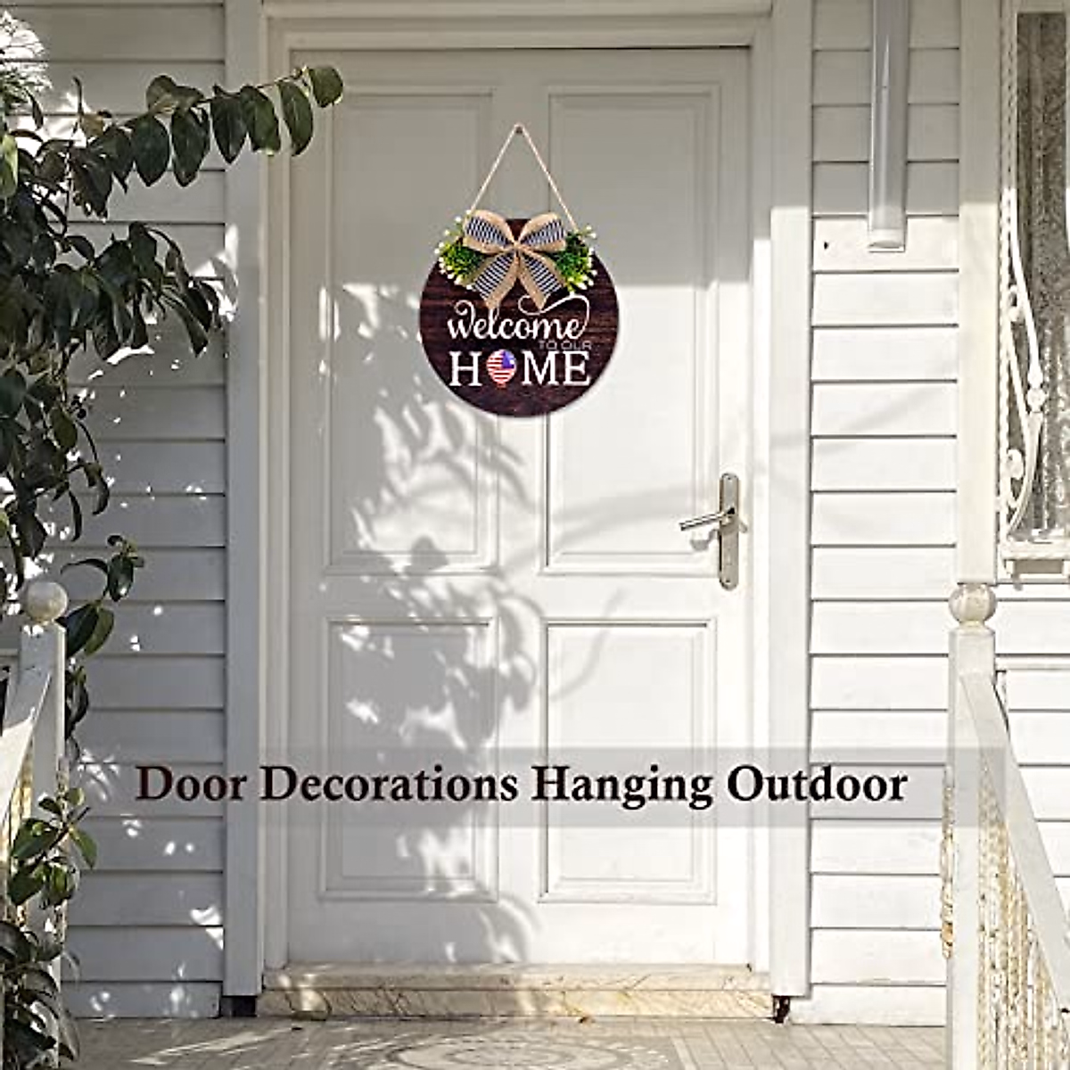 Interchangeable Welcome Sign Wreaths for Front Door - Seasonal Round Wood Door Sign, Farmhouse, Porch Wall Outdoor Hanging for Thanksgiving, Halloween, Christmas，Fall New Home Housewarming Gift Ideas