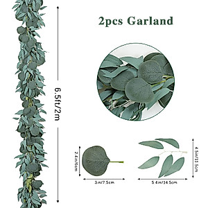 JUSTOYOU 5 Pack Fake Silver Dollar Eucalyptus Greenery Garland Plants, 6.5 Feet Artificial Eucalyptus Leaves Vines for Wedding Table Backdrop Arch Wall Decor Runner Doorways Decoration Indoor Outdoor