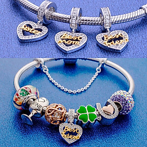 Best Friend Heart Bracelet Charms for Women - 925 Sterling Silver BFF Pendant Beads - fits Pandora Mothers Day Bracelets Necklaces, Gift for Birthday/Christmas/Thanksgiving