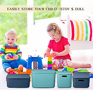 Ziliny 6 Pcs Plastic Storage Bins with Lids Large Medium Small Storage Container Under Bed Under Sink Organizer with Handles for Closet Cabinet Pantry Organization (Blue Green)