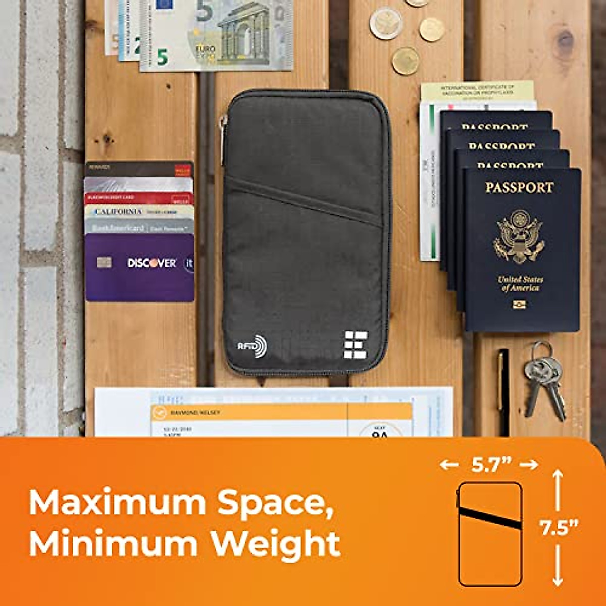 Travel Wallet & Family Passport Holder w/RFID Blocking- Document Organizer Case (Shadow)