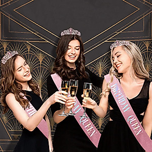 Pink Tiara Sash Gifts for Women's Birthday - Rhinestone Crystal Headband Princess Queen Crown Accessories