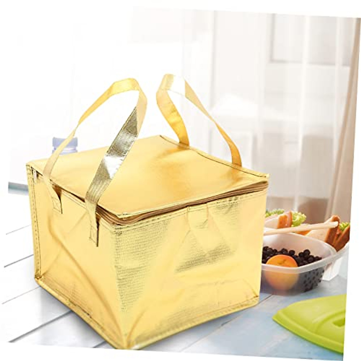 ULTECHNOVO Delivery Bag 2pcs Insulated Tote Insulated for Food Portable Cooler Collapsible Picnic Basket Cake Delivery Cake Cooler Pizza Thermal Aluminum Golden Hot Food Fold