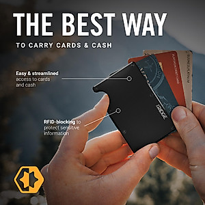 The Ridge Wallet For Men, Slim Wallet For Men - Thin as a Rail, Minimalist Aesthetics, Holds up to 12 Cards, RFID Safe, Blocks Chip Readers, Aluminum Wallet With Cash Strap (Black)