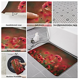 Libaoge Kitchen Mat Rug 1 PCS Red Poppy Runner Rug Anti-Fatigue Comfort Memory Foam Standing Mat Non-Slip Floor Door Mat for Bathroom Bedroom 16x47in