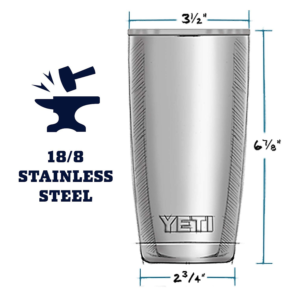 YETI Rambler 20 oz Tumbler with Handle Set, (1) 20 oz MagSlider Tumbler, and (1) 20 oz Handle, Navy