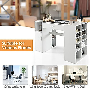 MJWDP Counter Height Sewing Craft Desk Computer Desk with Adjustable Shelves and Drawers