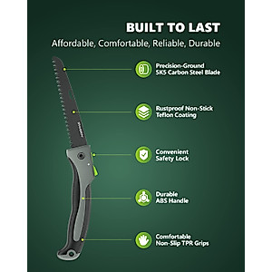 STAYGROW 7-Inch Folding Hand Pruning Saw, Heavy Duty Foldable Garden Saws with 7” Hardened SK5 High Carbon Steel Blade for Tree Trimming, Live/Dry Wood Cutting, Camping, and Hiking