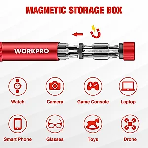WORKPRO 24-in-1 Precision Screwdriver Sets, Pen Style Manual Screwdriver, 24 pcs Tough S2 Steel Small Screwdriver Bits, Ideal for Eyeglass, Watch, Laptop, Phone, Jewelry and Electronic, Red