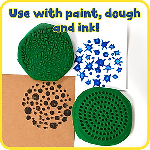 READY 2 LEARN Paint and Dough Palm Printers - Set of 4 - Arts and Crafts Rubber Stampers for Kids - DIY Patterns and Effects