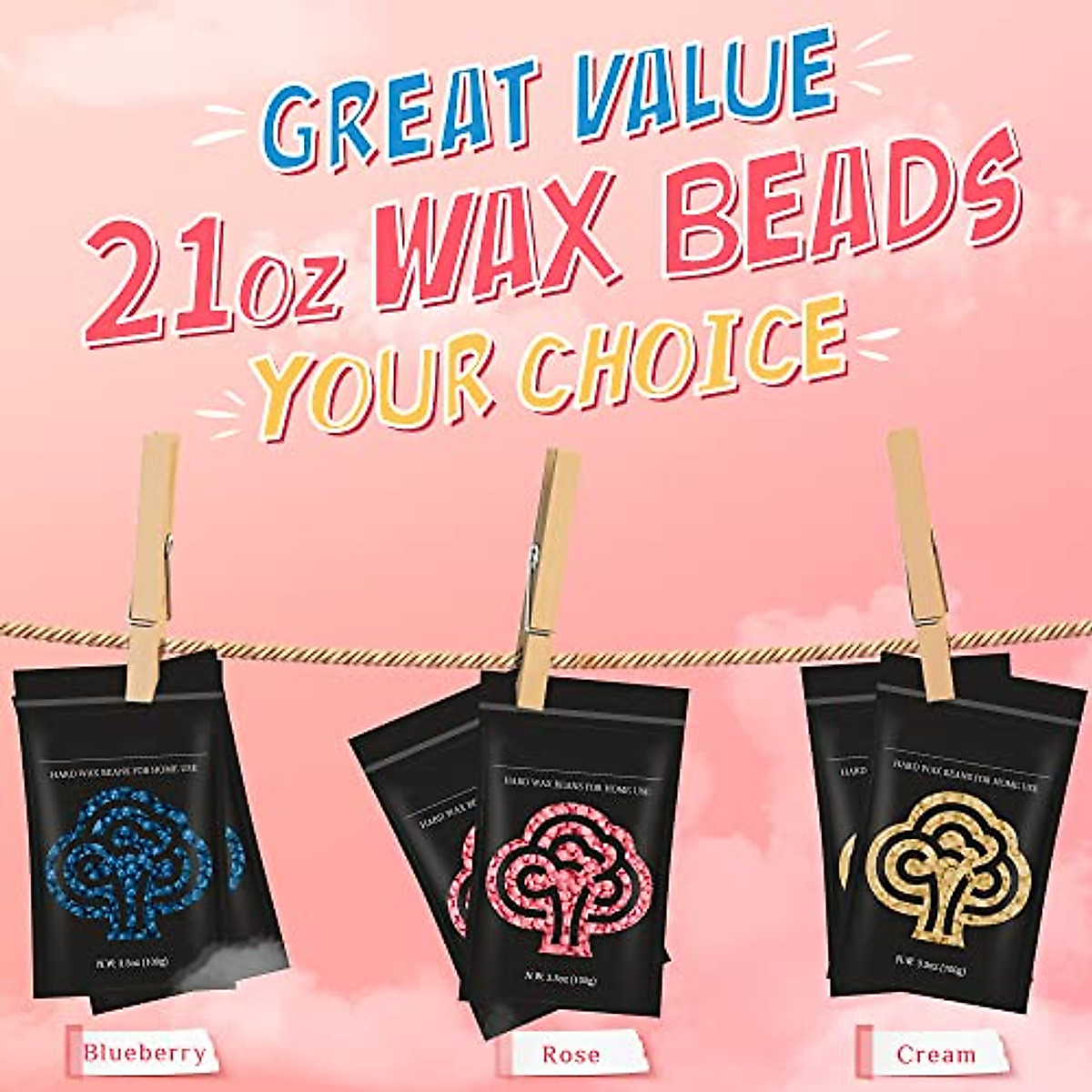 Waxing Kit for Coarse Hair Removal, At Home Wax Warmer Kit for Brazilian Bikini with 6 Bags Hard Wax Beads for Full Body Face Eyebrow Home Waxing Women Men