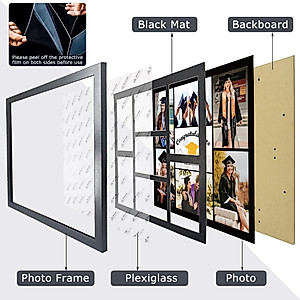 GMFrames 4X6 Picture Frame Collage with 7 Openings Multi Graduation Photo Frame with Wall Hanging for Keepsake Gifts Black
