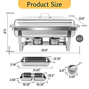 Snowtaros 4 Pack 8QT Chafing Dish Buffet Set, Stainless Steel Food Warmer Set, Rectangular Buffet Server with Tongs & Spoons for Parties, Catering, Banquets, Events (Half Size)