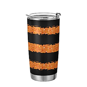 Yasala Halloween Tumbler Glitter Stripes Orange Black Insulated Coffee Cup Back to School Beverage Container Office Travel Mug with Straw and Lid 20oz Holiday Gift Day of The Dead Present