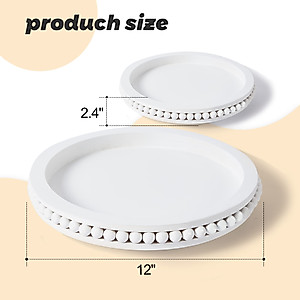 12 Inch White Beaded Lazy Susan for Table, Farmhouse Wooden Lazy Susan Turntable, Decorative Lazy Susan,360 Degrees Rotating Table Decor Spinning Tray