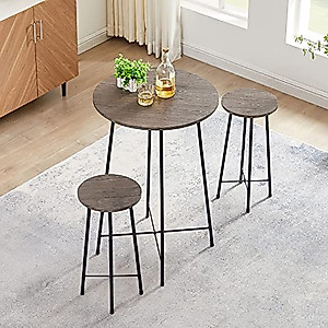 VECELO 3-Piece Table Sets, Round Bistro Pub Furniture and Chairs Set of 2, Counter Height Wood top,Small Spaces Saving for Dining Room Breakfast, Coffee