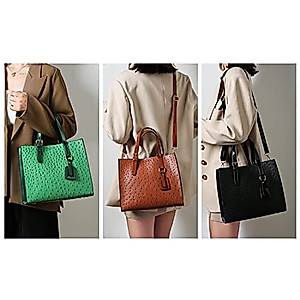 Patent Strap Shoulder Bags Ostrich Pattern Handbags 3pcs Hobos with Matching Wallet Tote Purse (Brown)
