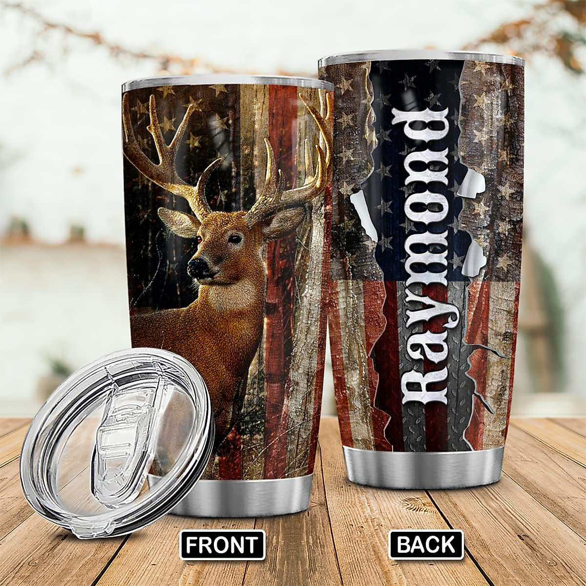 Wassmin Personalized Hunter Gifts For Men Deer Hunting American Flag Tumbler 20oz 30oz Stainless Steel Insulated Tumblers Hunters Coffee Travel Mug Cup Birthday Father's Day Hunter Stuff Gift