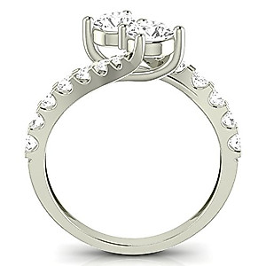 1 1/2 Carat t.w. Twisting Pave Set 2rue Love 2 Stone Collection Round 14K White Gold Diamond Engagement Ring (J Color, I2 ClarityCenter Stones)