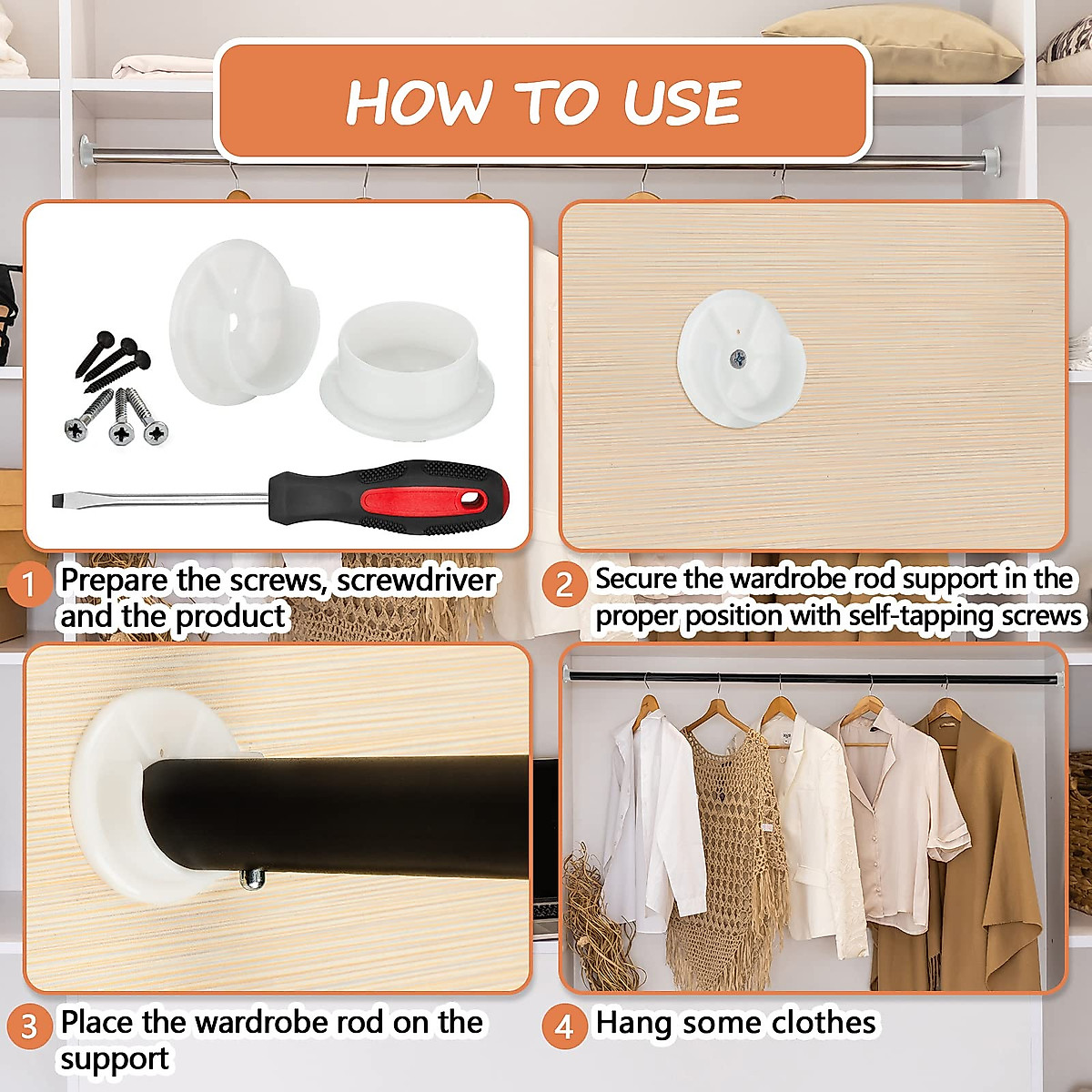 Amyhill Plastic Closet Pole Socket White Closet Rod Holders Rod Bracket Shower Holders Wardrobe Tube Support for Bathroom Curtain Clothing Store, 1-3/8 Inch(32 Pcs)