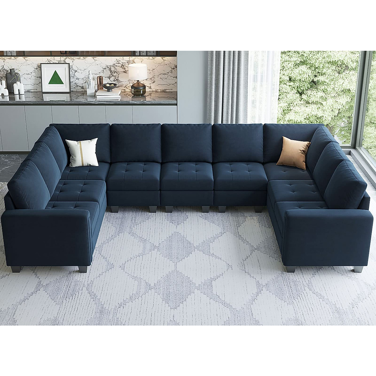 Belffin Oversized Velvet Modular 9 Seater U-Shape Sectional Sofa Set with Chaise Convertible sectional Sofa Couch Set Modular Couch Corner U Shaped Sectoional Sofa Blue