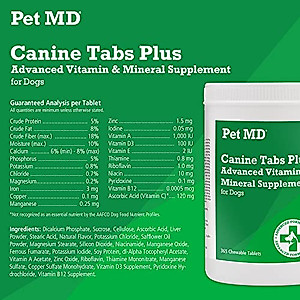Pet MD - Canine Tabs Plus 365 Count - Advanced Multivitamins for Dogs - Natural Daily Vitamin and Mineral Nutritional Supplement - Liver Flavored Chewable Tablets