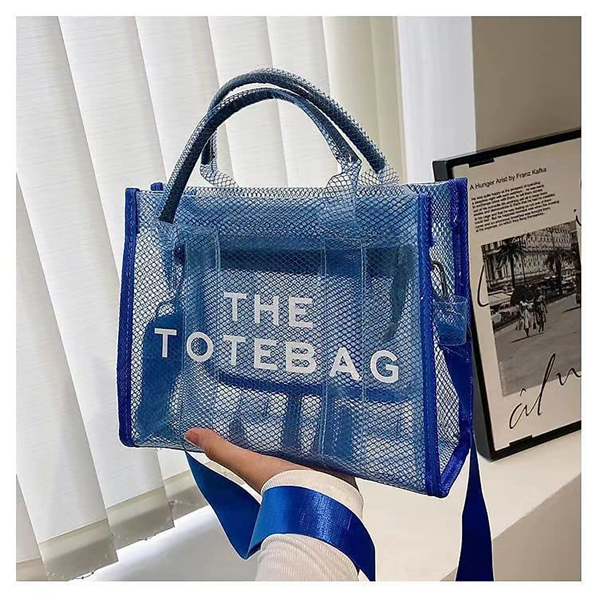 Clear Tote Bag for Women - Small PVC Transparent the Tote Bag See Through Shoulder Crossbody Bag Handbag Blue