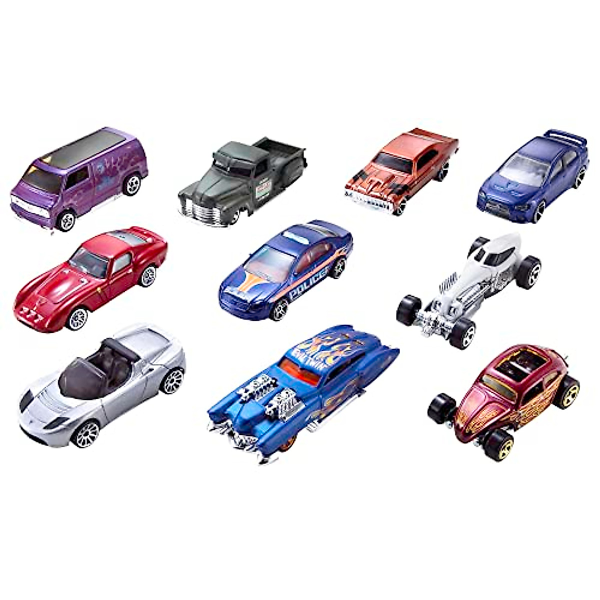 Hot Wheels Set of 10 Toy Cars & Trucks in 1:64 Scale, Race Cars, Semi, Rescue or Construction Trucks (Styles May Vary)