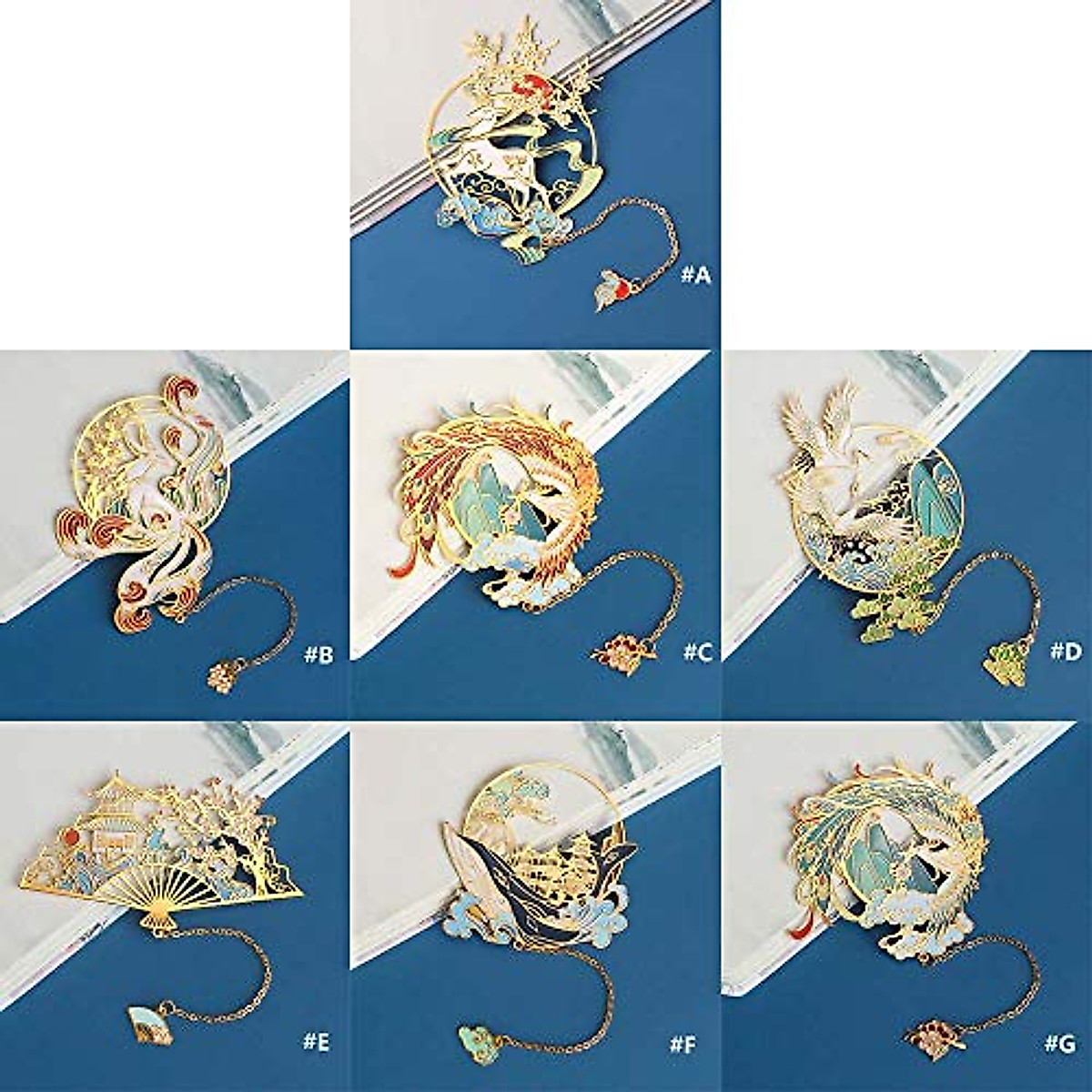 Retro Metal Bookmark, Unique Carved Pendant Charm Book Marker for Book Lovers Metal Pagination Mark Student Gift Book Clip(E)