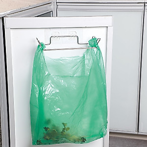 OYSIR Stainless Steel Trash Bag Holder for Kitchen Cabinets Doors and Cupboards, Under Sink Bag Hanger, Portable Trash can, Waste Bins, Wall Adhesive Hanging Garbage Bins, with Wall Sticker Base