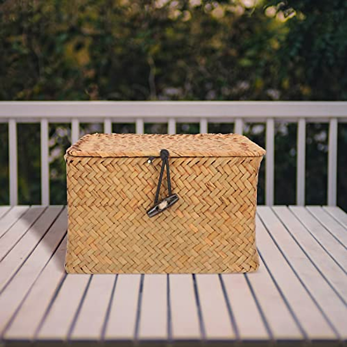 UPKOCH Wicker Baskets with Lids Woven Wicker Storage Bins with Lid Cube Seagrass Storage Bins Rattan Woven Decorative Storage Boxes for Shelves Organizing Toys Clothes