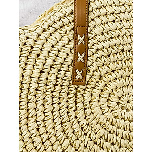 Seamido Straw Bag Handwoven Beach Bags Corn Straw Tote Woven Shoulder Bag For Women (Beige)
