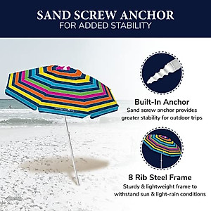 Caribbean Joe Chaby International Portable, Adjustable Tilt Beach Umbrella with UV Protection, 7 FT