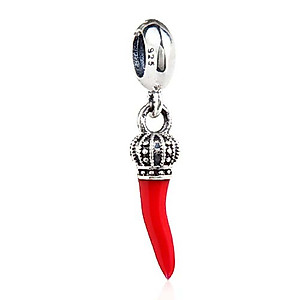 Red Horn Charm 925 Sterling Silver Crown Charm Red Pepper Charm Chilli Charm for Bracelet