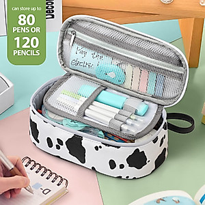 Jcocylse Large Capacity Pencil Case Portable Pencil Pouch Bag School Supplies for College Students Girls Boys Adults (Cow)