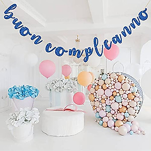 INNORU Buon Compleanno Banner, Italian Happy Birthday Party Decorations, Italian Themed Birthday Party Bunting Garland, Birthday Party Decoration Navy Blue Glitter