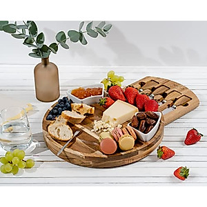 WinTruffles Acacia Cheese Board Set - Cheese Board and Knife Set, Cheese Platter, Cheese Platter Board, Cheese Tray, Charcuterie Board Set … (Round Acacia)