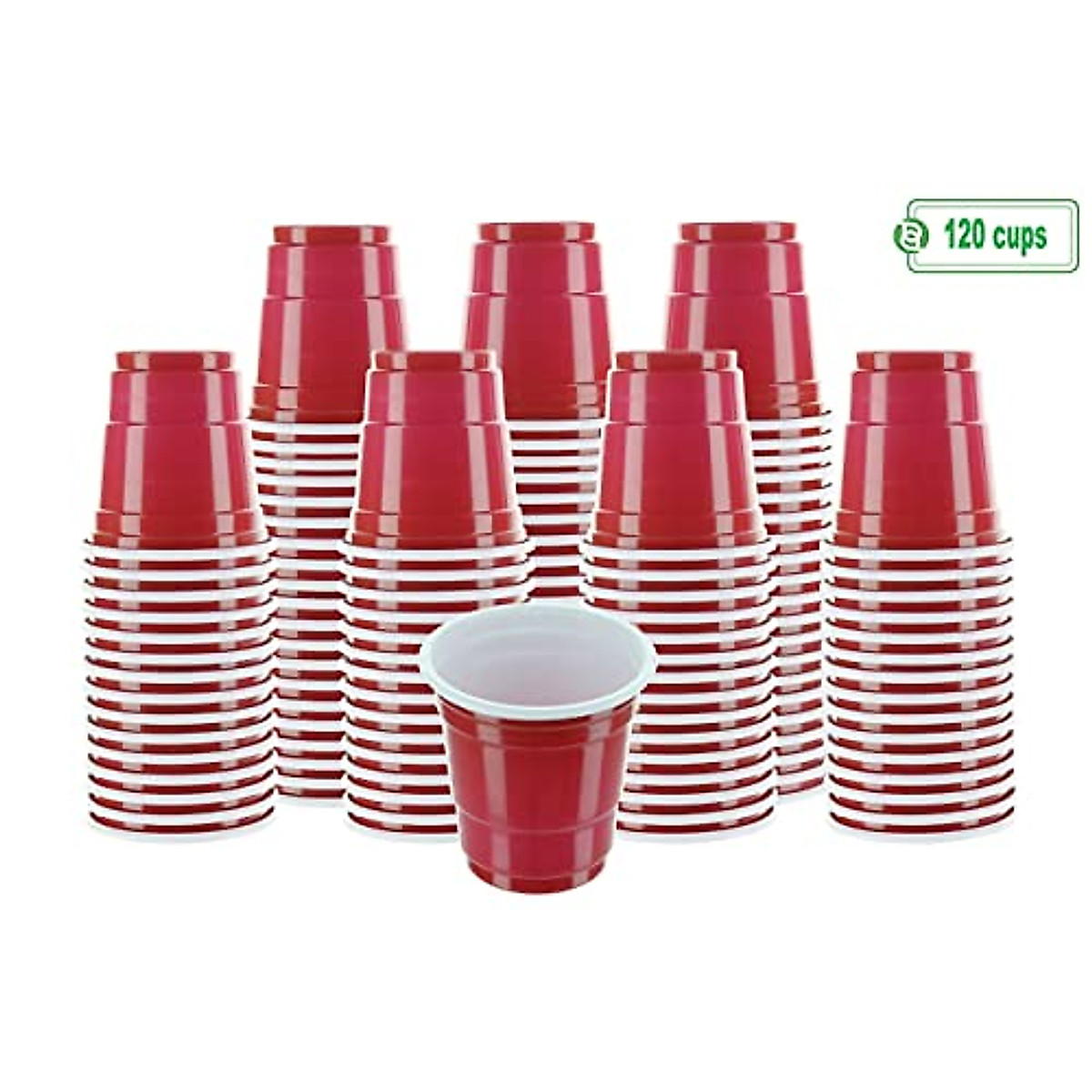 PARTY BARGAINS 2oz Plastic Shot Glasses - (120 Pack) Mini Red Disposable Plastic Shot Cups, Jello Shots, Perfect Size for Serving Condiments, Snacks, Samples and Tastings