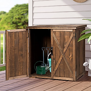 GRAFFY Garden Wooden Storage Shed, Compact Tool Cabinet with Doors and Handles, for Garden Yard Patio