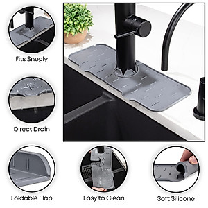 LCbasics - Sink Splash Guard - Silicone Faucet Handle Drip Catcher Tray - Sink Protectors for Kitchen Sink - Faucet Splash Guard for Kitchen Sink and Bathroom - Sink Mat Keeps Area Drier (BLACK-SMALL)
