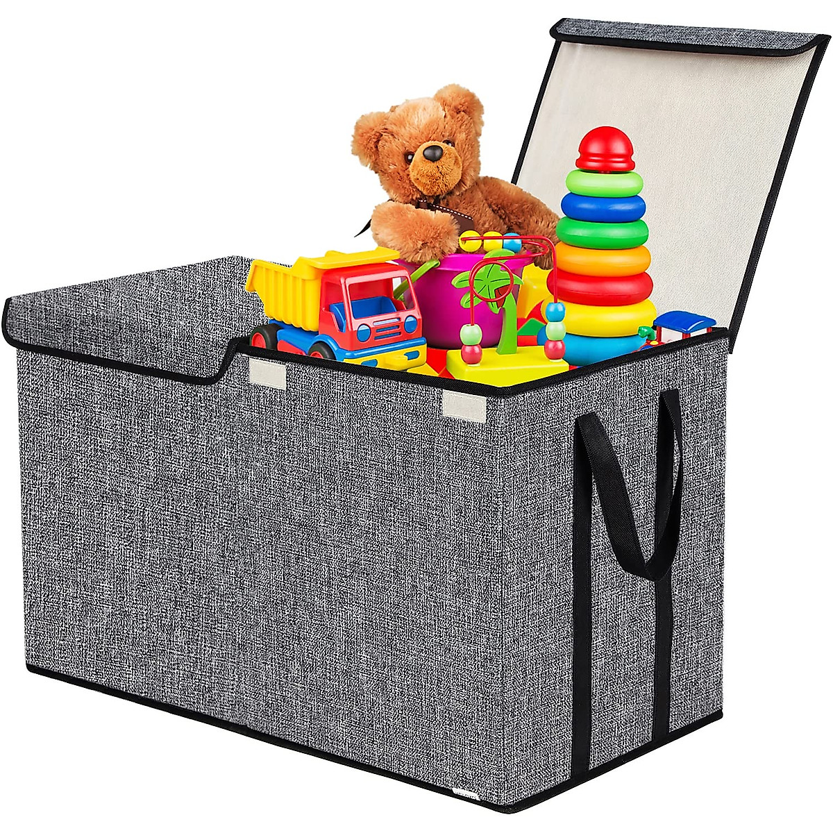 YOLOXO 2 Pack Large Kids Toy Box Chest Storage Organizer with Flip-Top Lid Dark Grey+Thin Grey