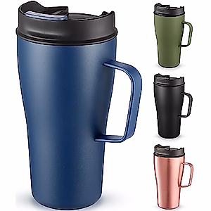 CIVAGO 20 oz Insulated Coffee Mug with Lid, Stainless Steel Coffee Travel Mug with Handle, Double Wall Vacuum Tumbler with Lid and Straw, Thermal Cup, Navy Blue