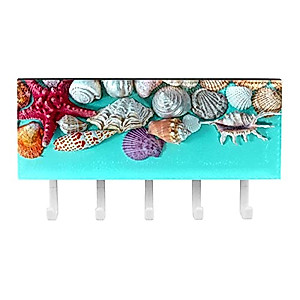 Marine Gastropods Starfish Conch Rack Organizer with 5 Hooks Wall Bathroom Kitchen Shelf Rack Multifunctional Storage Shelf