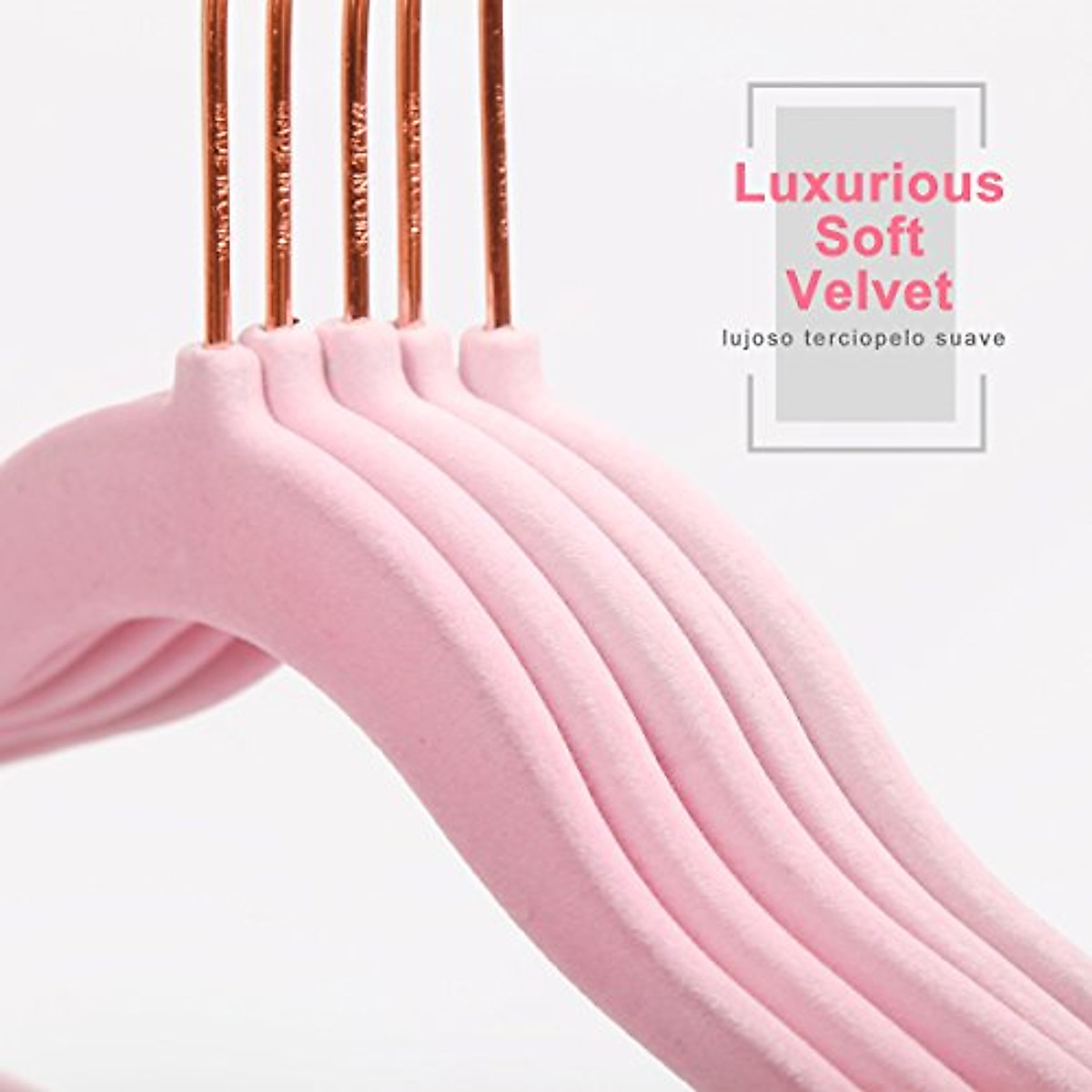 MIZGI Premium Kids Velvet Hangers (Pack of 50) with Copper/Rose Gold Hooks,Space Saving Ultra Thin,Non Slip Baby Hangers for Children's Skirt Dress Pants,Clothes Hangers(Pink)