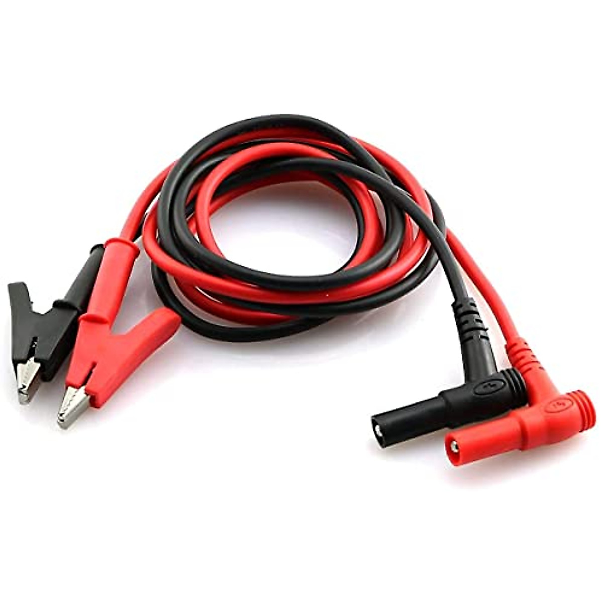 Longdex 2pcs/set 4mm L Type Banana Male Plug to Alligator Clip Pure Copper Test Cable Multimeter Testing Probe 1m (Black + Red)