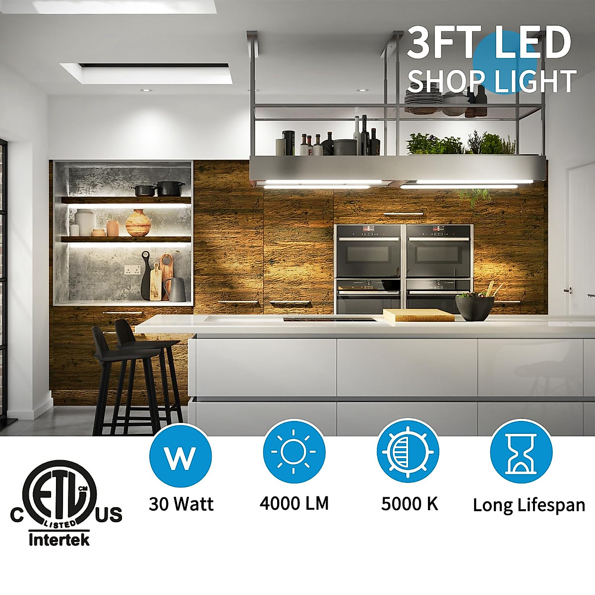 SHOPLED 3FT LED Shop Light, 30W 4000LM 5000K Daylight White, V Shape, Linkable T8 Ceiling Light Fixtures, 3 Foot LED Tube Lights for Workshop, 4 Pack