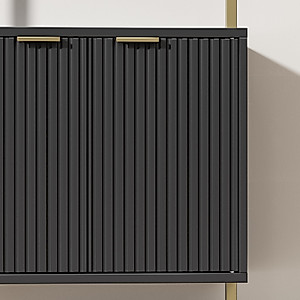 Ladder Bookshelf with Cabinet, 71" Tall Wall Mounted Bookcase with Shelves & Storage, Fluted Ladder Shelf with Metal Frame, 5-Tier Display Rack for Living Room, Home & Office, Bedroom, Black & Gold