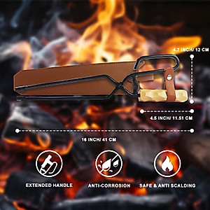 16'' Fireplace Tongs, Chiminea Tongs, Fire Tongs Firewood Grabber Tool with Scissor Shape Serrated, Log Claw Tongs for Bonfire Campfire Fire Pit Outdoor Indoor, Log Grabber Tongs Rustproof